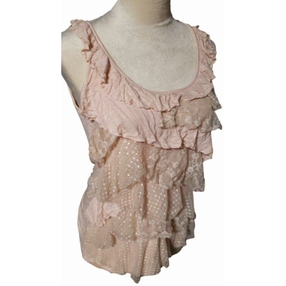 Eyeshadow | Tops | Eyeshadow Powder Pink Top Blouse Lace Ruffles ...